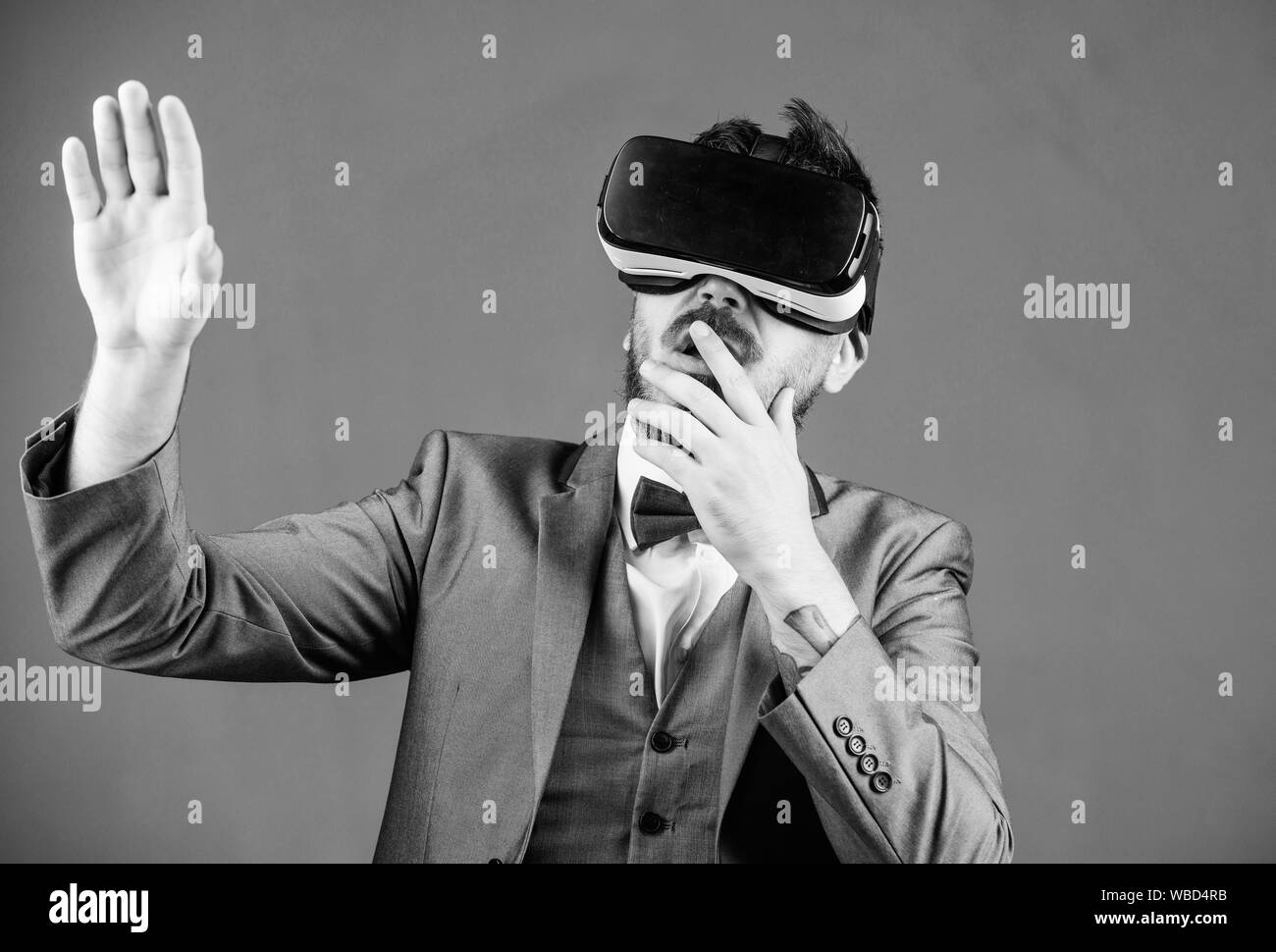 virtual reality goggle. Modern business. future technology. man wear ...