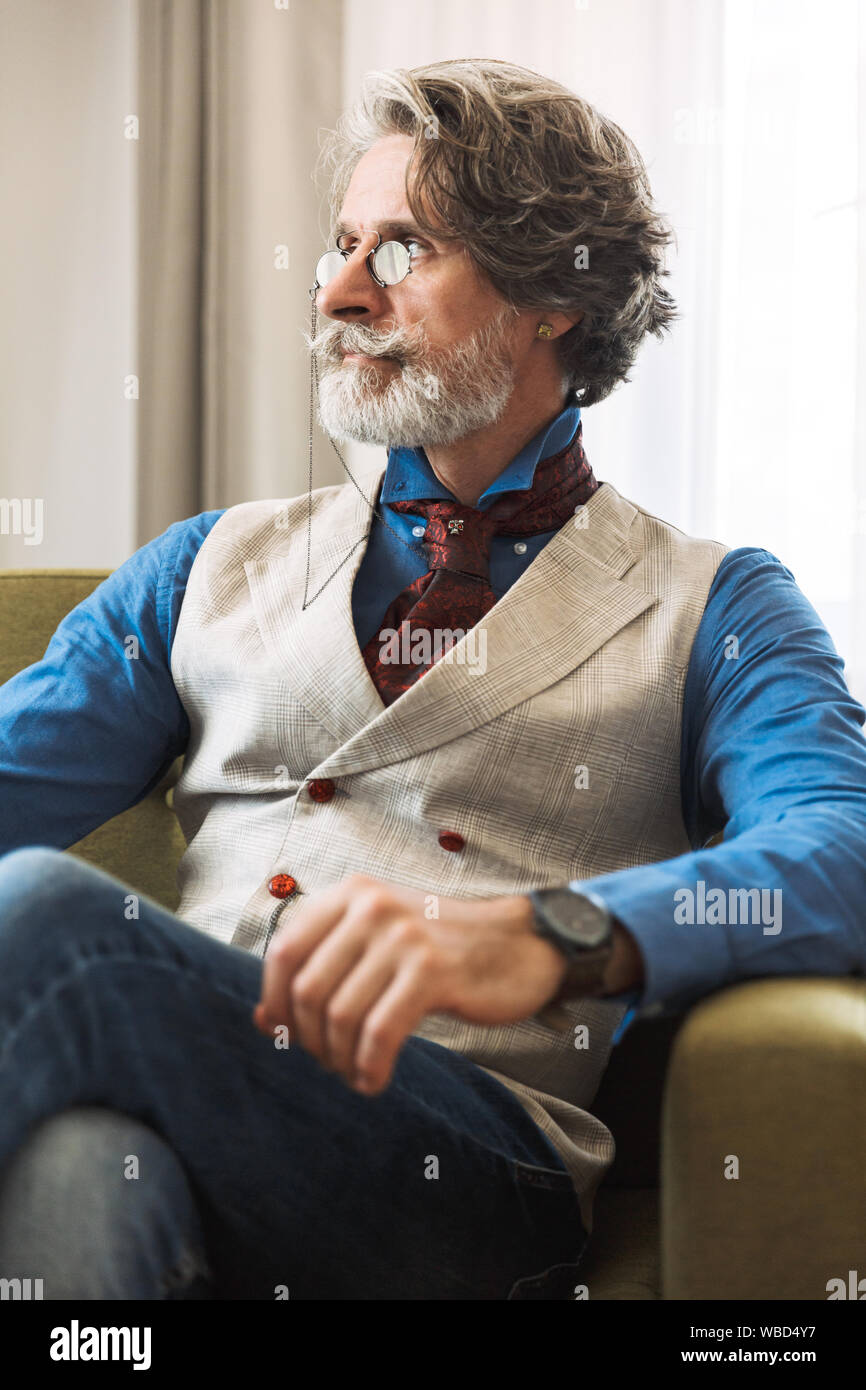 Image of caucasian adult professor man wearing stylish suit and ...