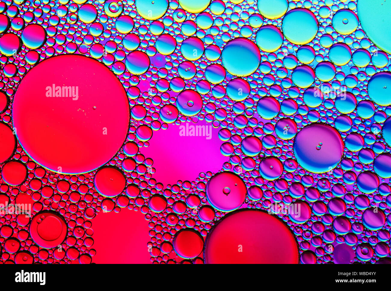 Multi-coloured bubble patterns formed by oil floating on water Stock ...