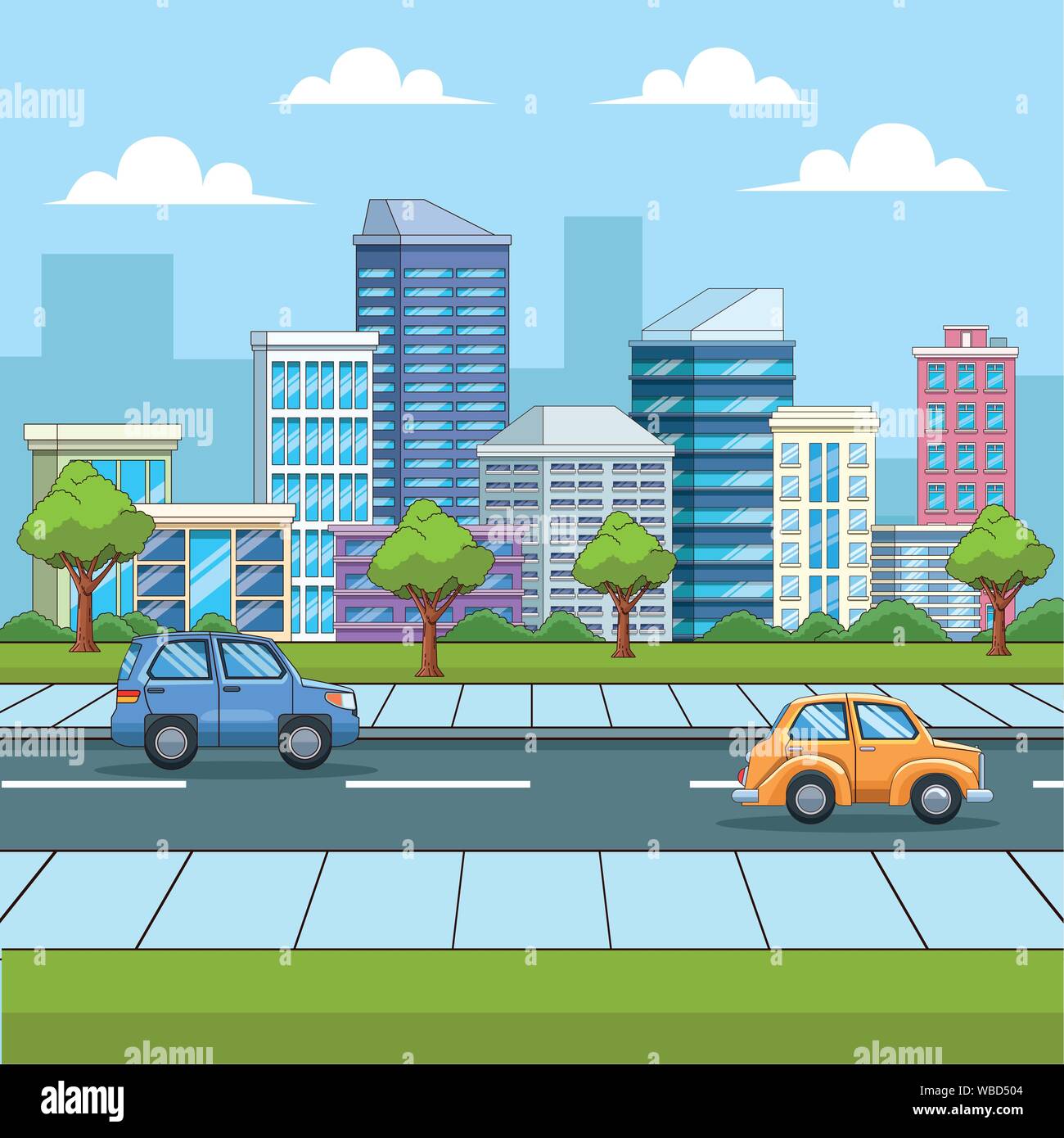 City and cars urban scenery cartoons Stock Vector Image & Art - Alamy