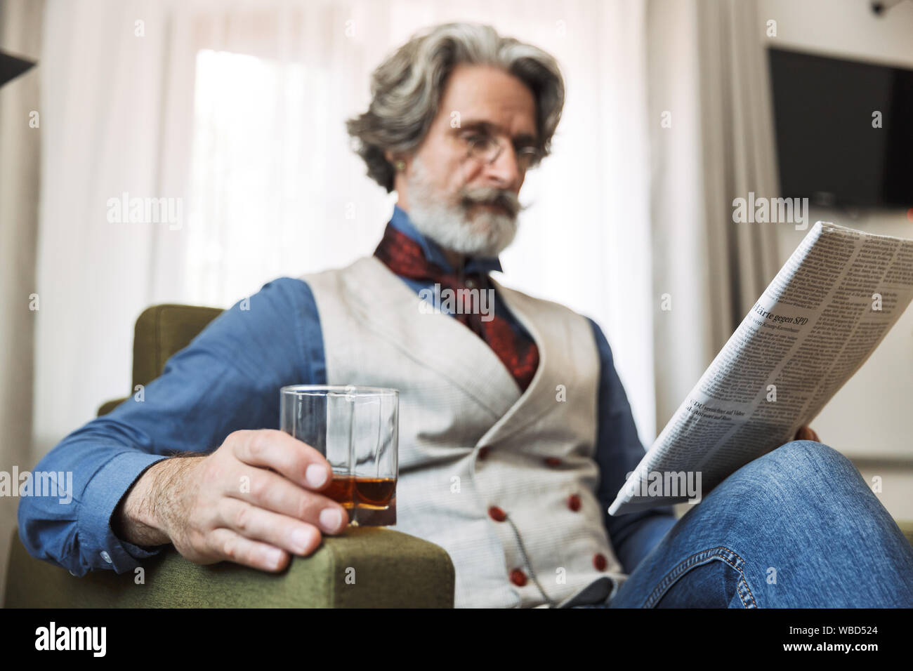 Image of successful adult professor man wearing stylish suit and ...