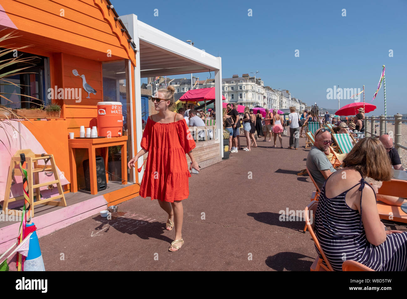 Cafes at Goat Ledge on St Leonards-on-Sea seafront promenade, East ...