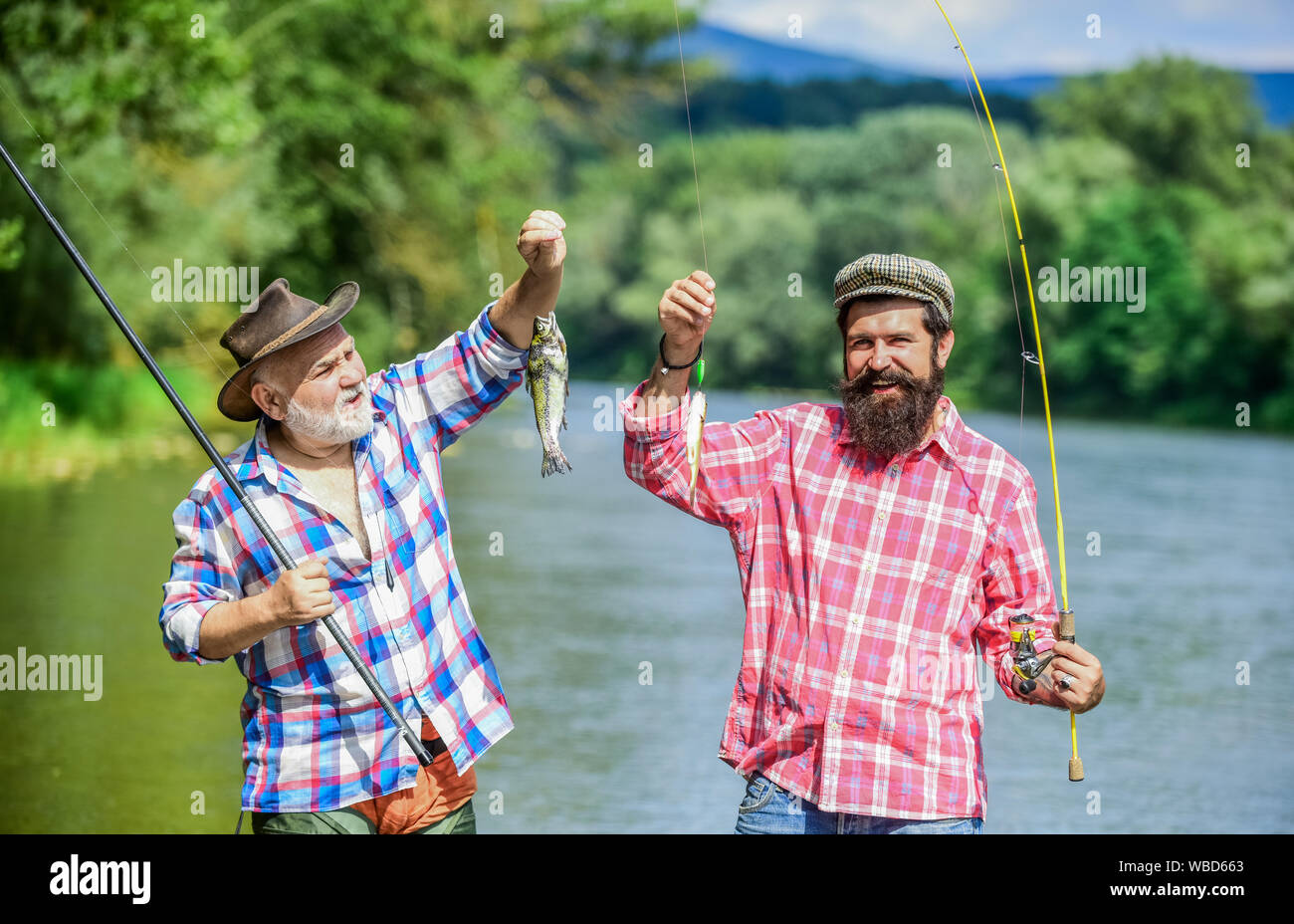 Family time. Fisherman with fishing rod. Activity and hobby. Fishing ...