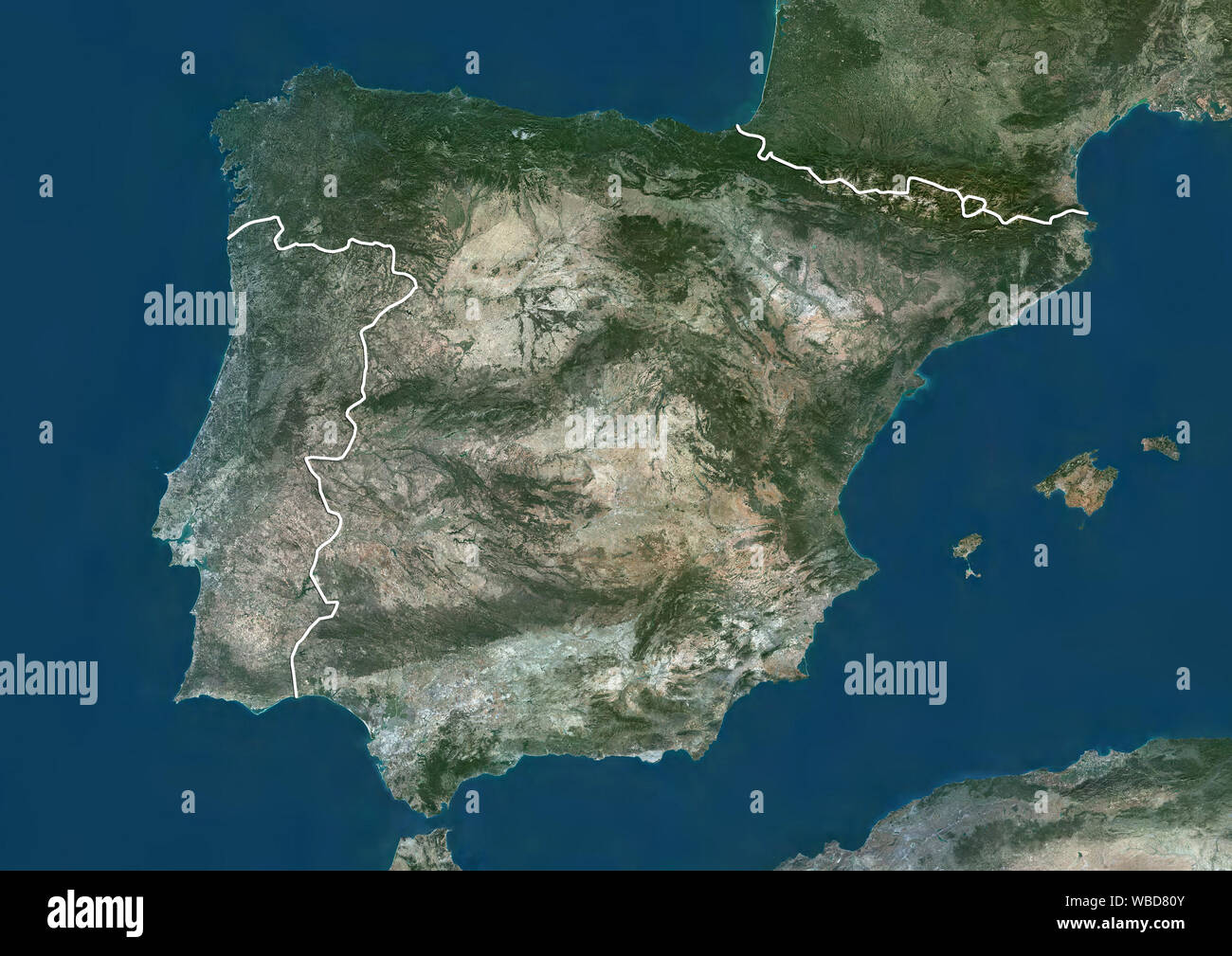 Color satellite image of Spain and Portugal (with administrative ...