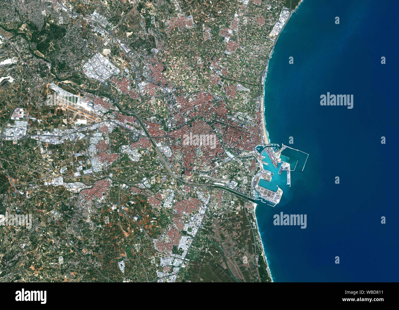 Color satellite image of Valencia, Spain. Image collected on October 3 ...