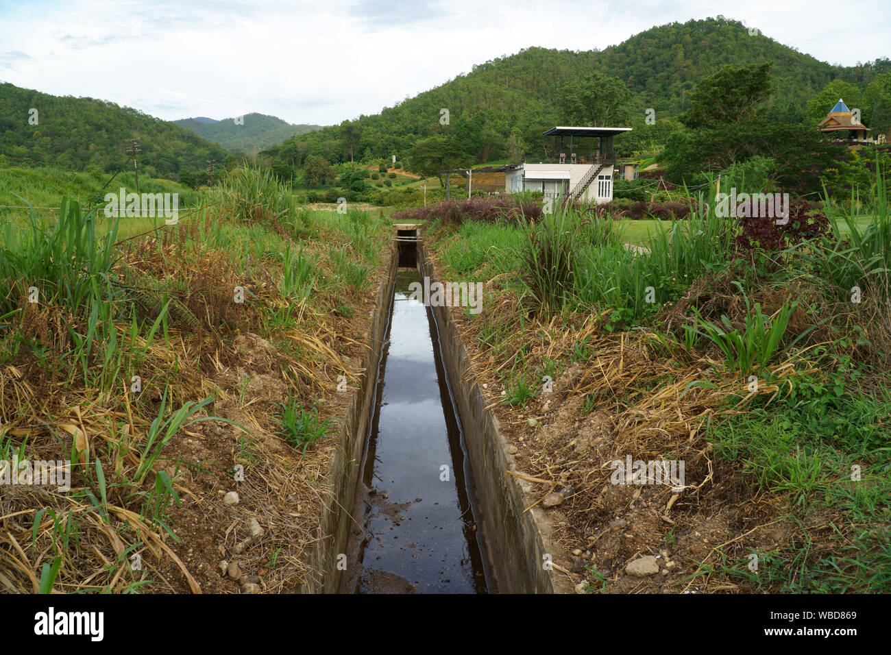 Irrigation water canal going through agriculture area Stock Photo - Alamy