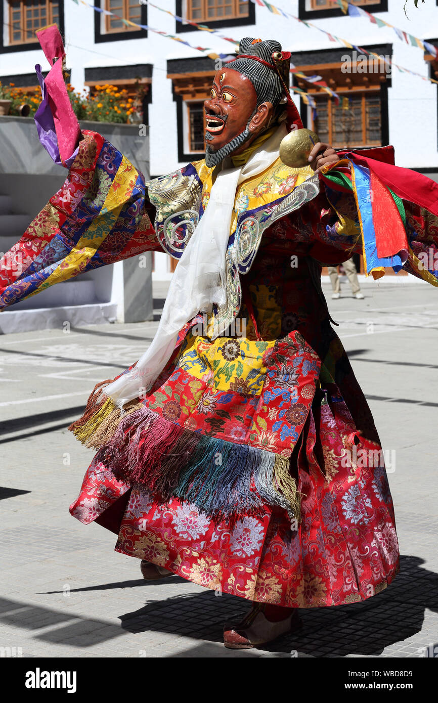 Mask dancer at a traditional Buddhist mask dance of the annual Ladakh ...