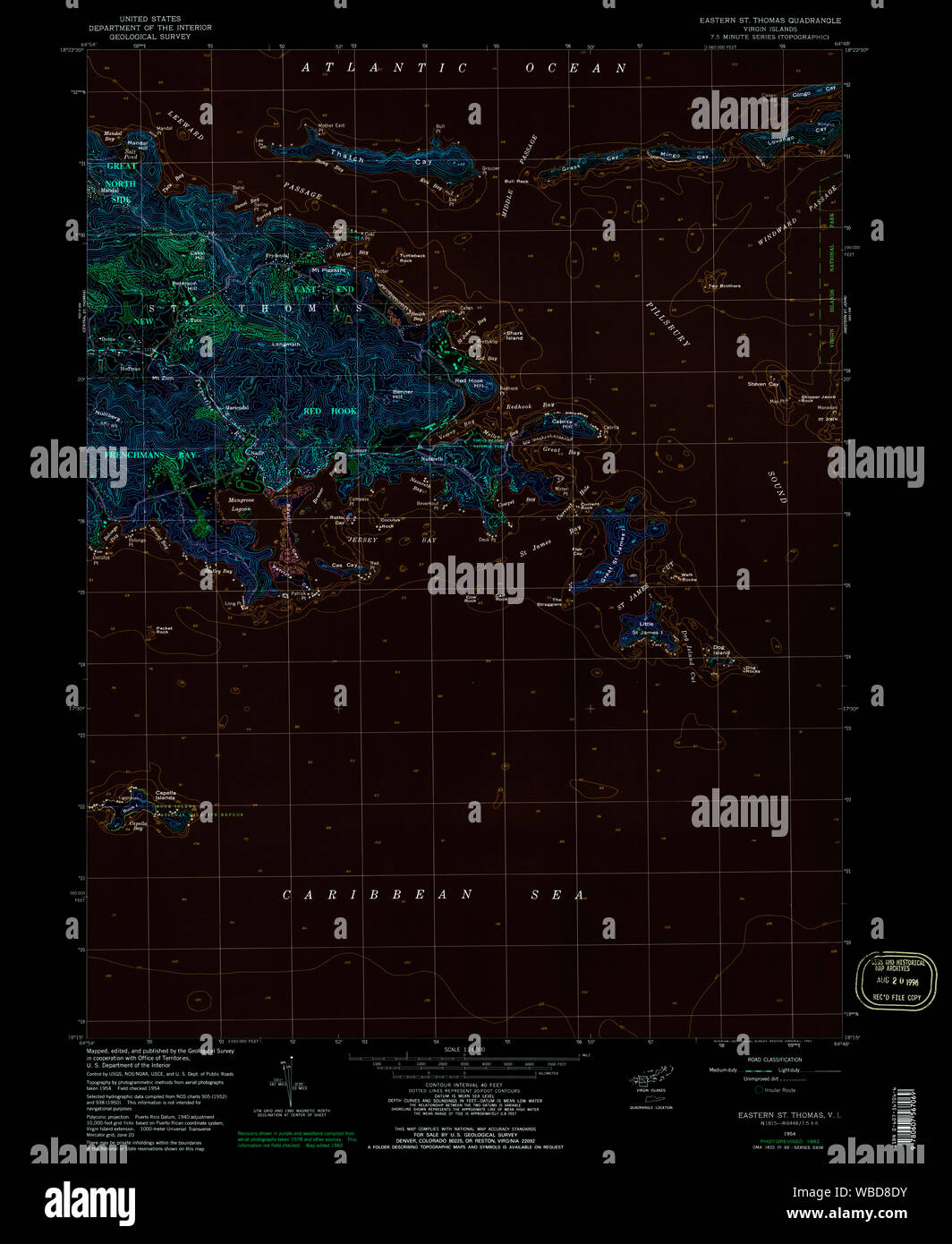 USGS TOPO Map Virgin Islands VI Eastern St Thomas 462206 1954 24000 ...