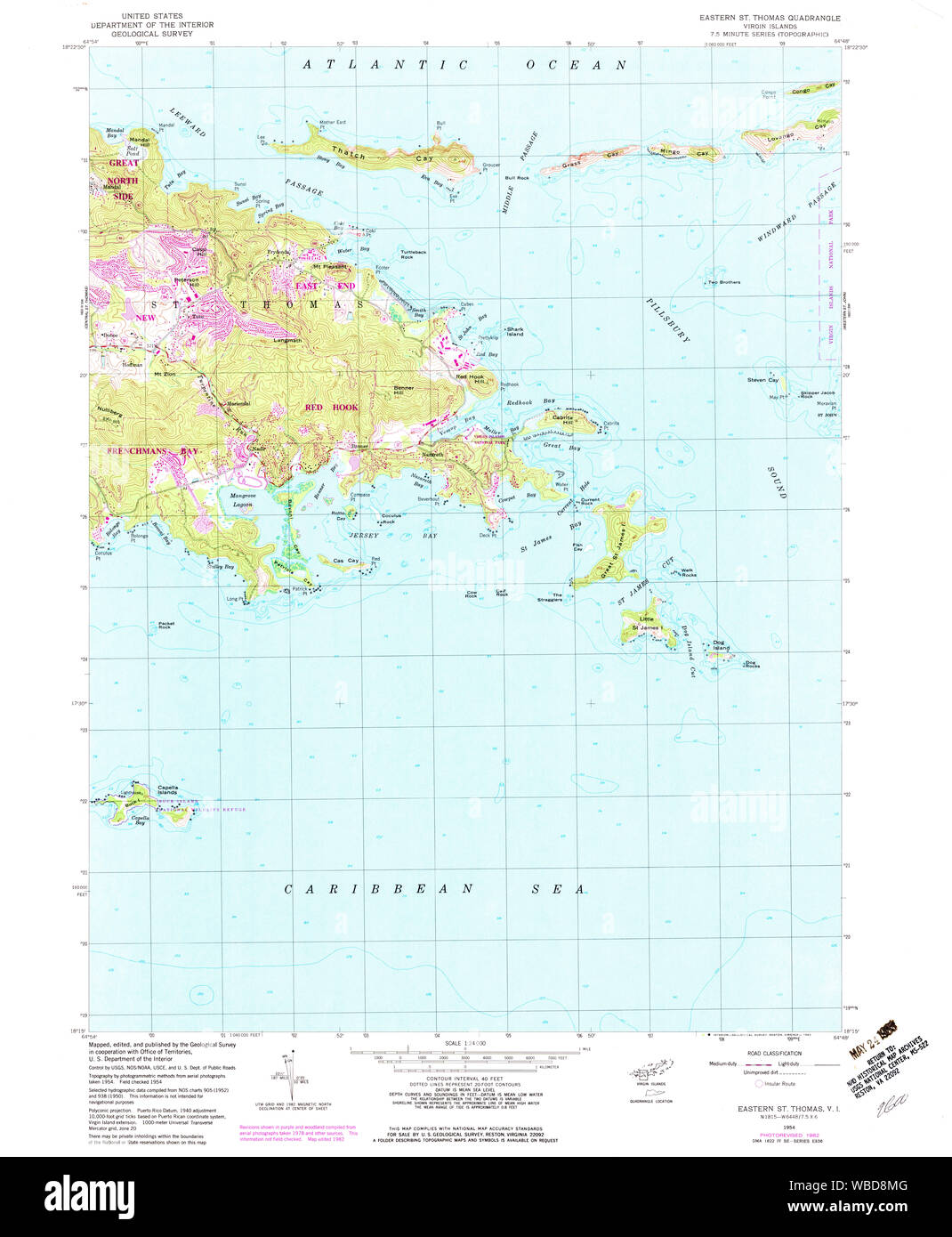 USGS TOPO Map Virgin Islands VI Eastern St Thomas 462207 1954 24000 ...