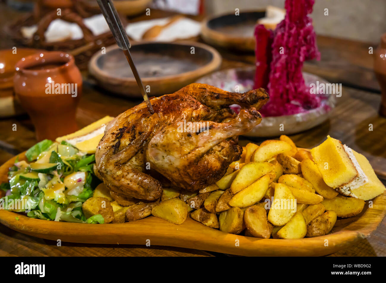 chicken meal in medieval tavern, Hungary Stock Photo - Alamy