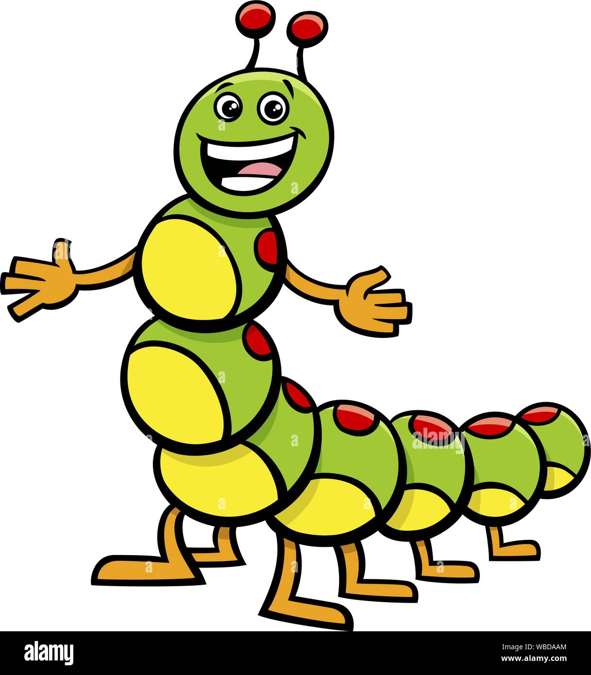 Cartoon Illustration of Happy Caterpillar Insect Animal Character Stock ...