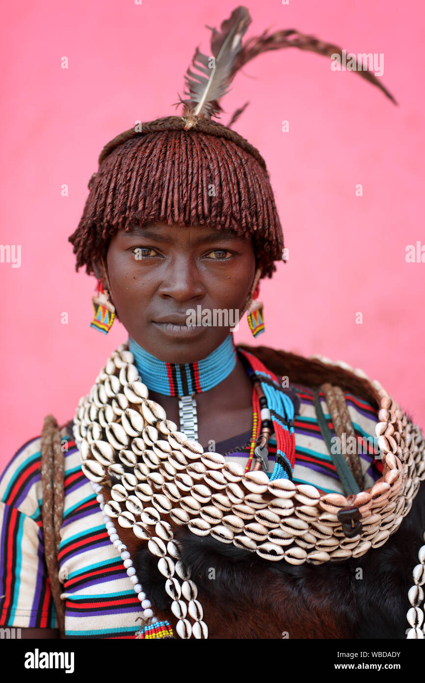 Tribal Hamer people in Turmi, Lower Omo Valley, Ethiopia Stock Photo ...