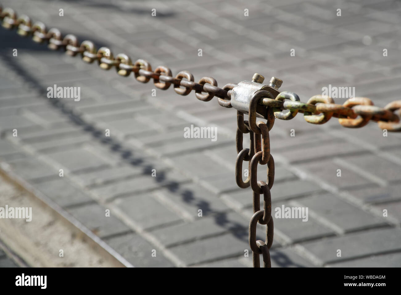 Old rusty Chain fence , soft focus blured background Stock Photo - Alamy