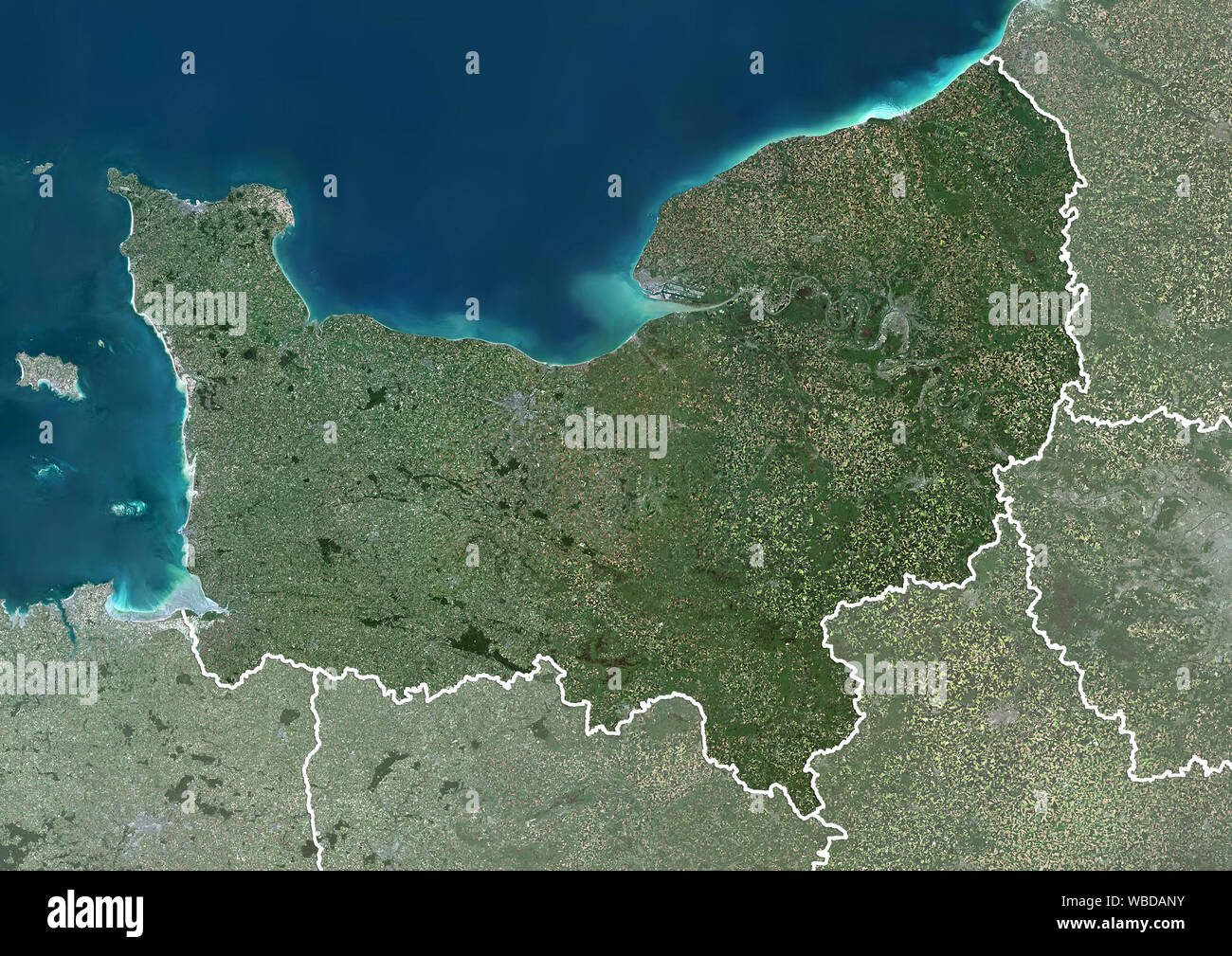 Color satellite image of the Region Normandy, France (with ...