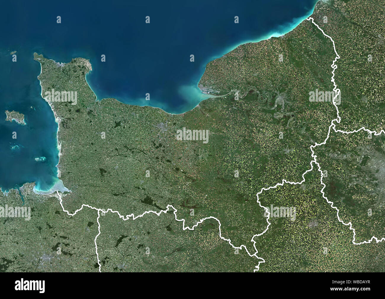 Color satellite image of the Region Normandy, France (with ...