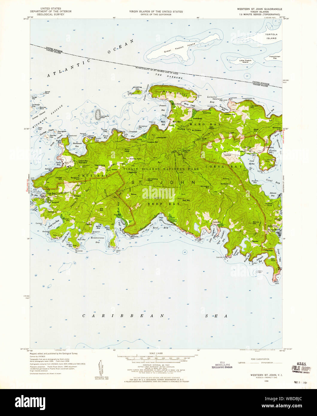 USGS TOPO Map Virgin Islands VI Western St John 462224 1958 24000 ...