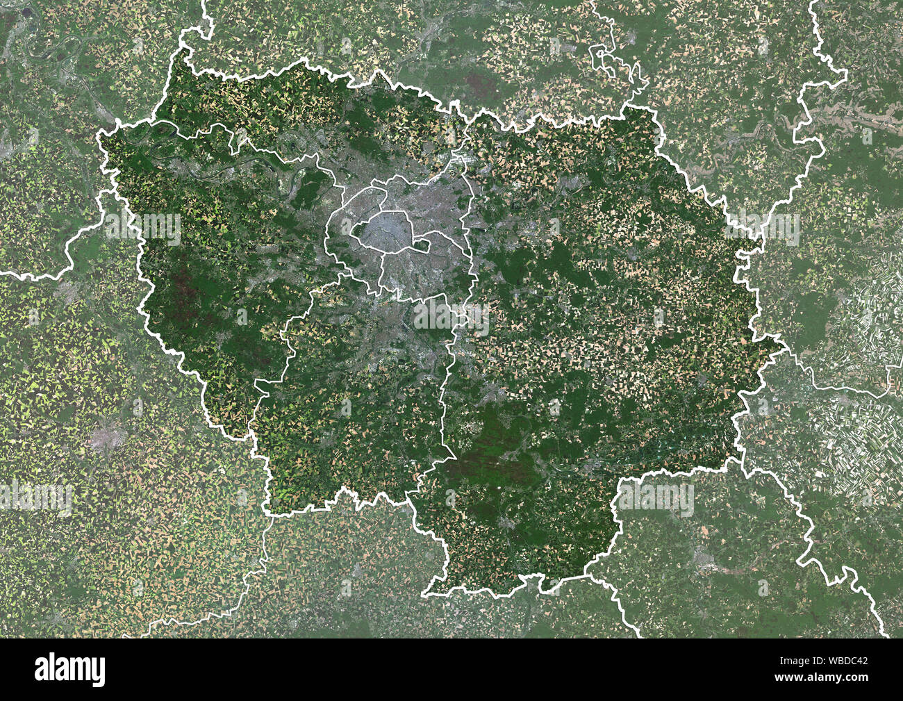 Color satellite image of the Region Ile-de-France, France (with ...