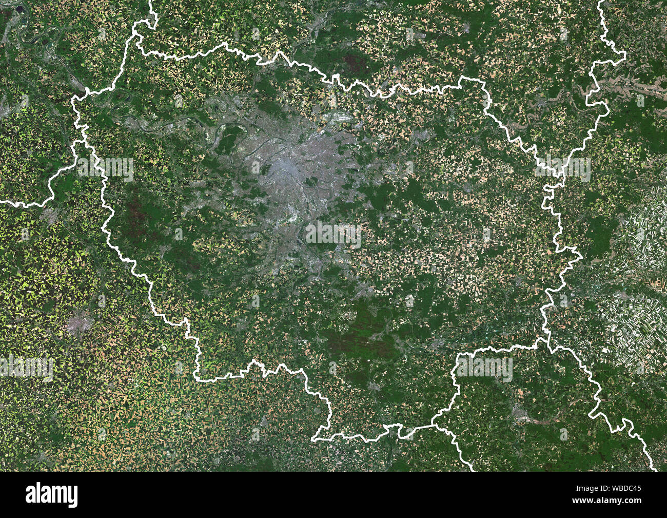 Color satellite image of the Region Ile-de-France, France (with ...