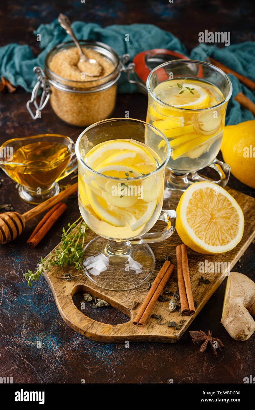 Delicious hot tea with lemon, ginger, thyme, cinnamon, anise and honey ...