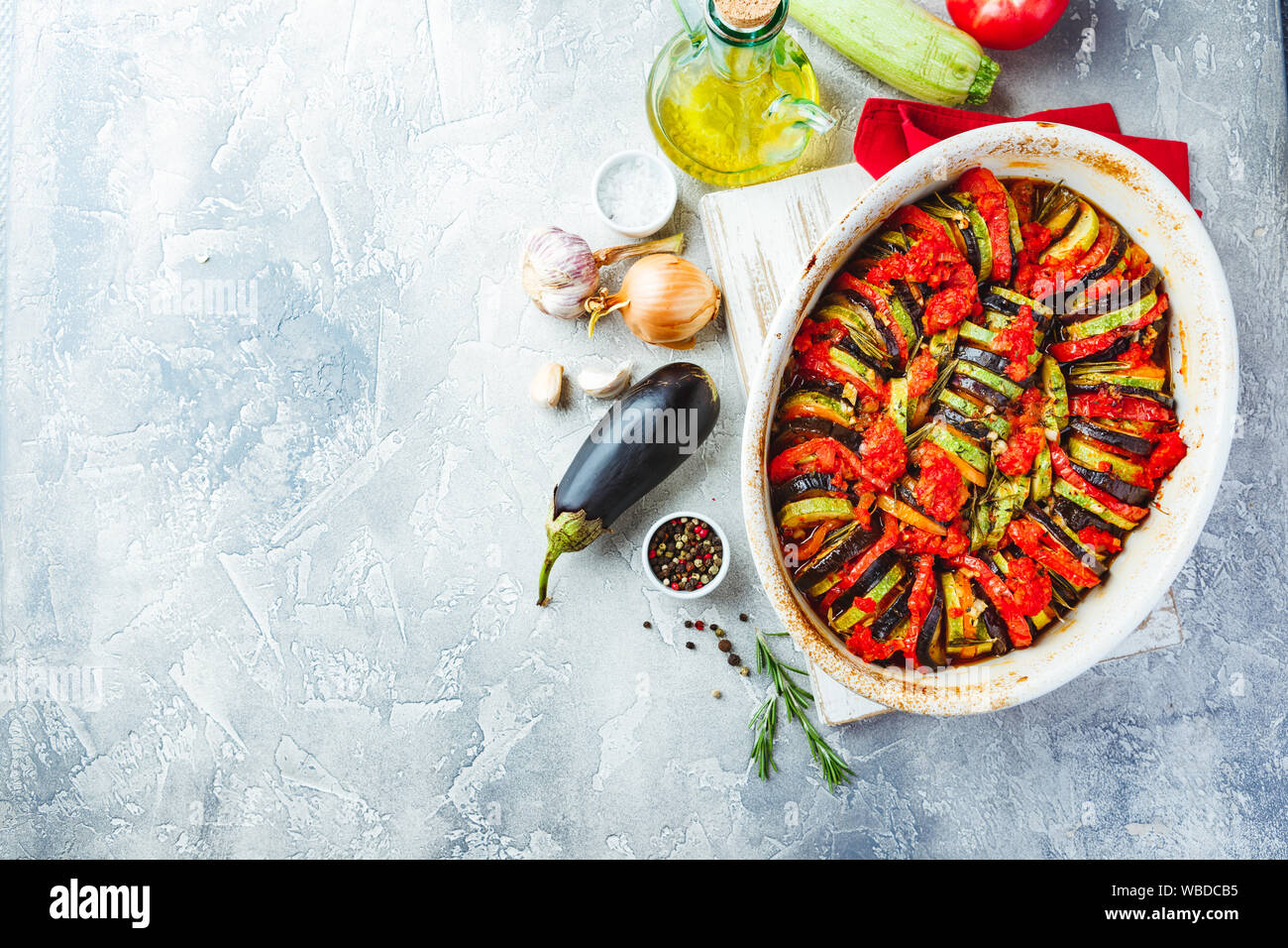 Vegetarian ratatouille from eggplants, zucchini, tomatoes and bell ...