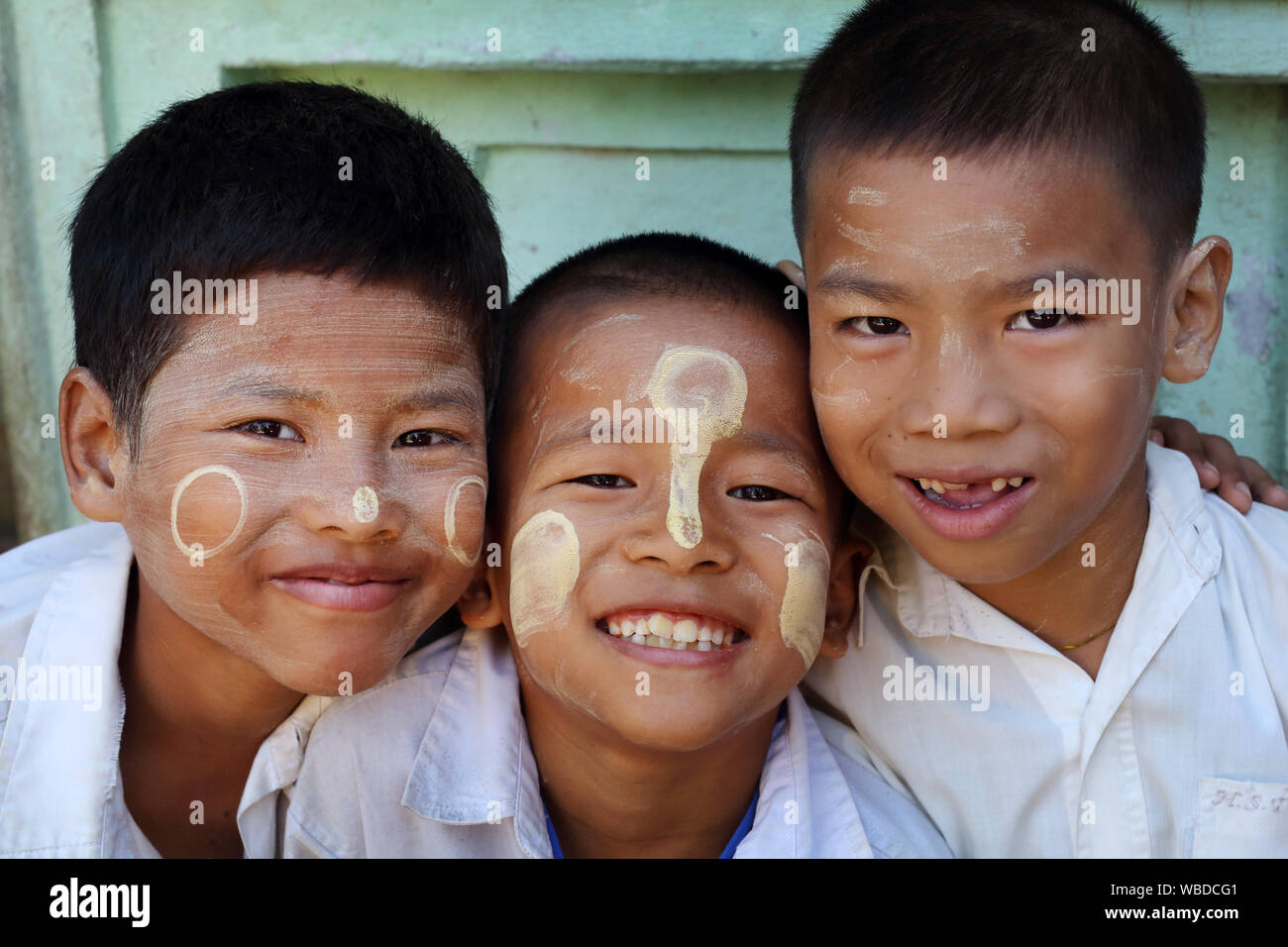 Burmese boys with Thanaka in Mandalay, Myanmar (Burma Stock Photo - Alamy