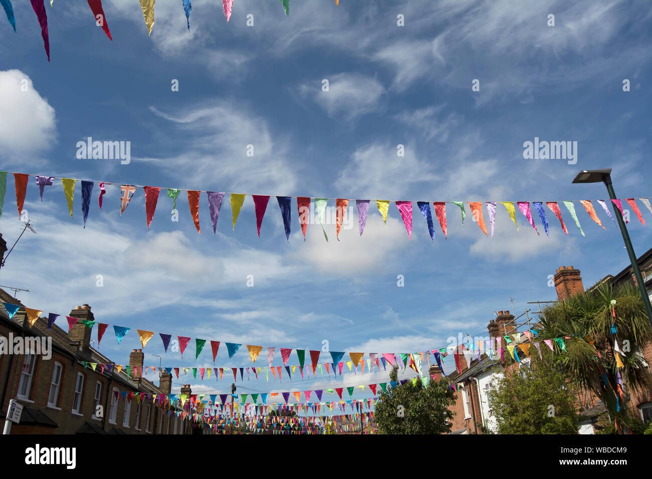 bunting hung in anticipation of a street party in twickenham, middlesex ...