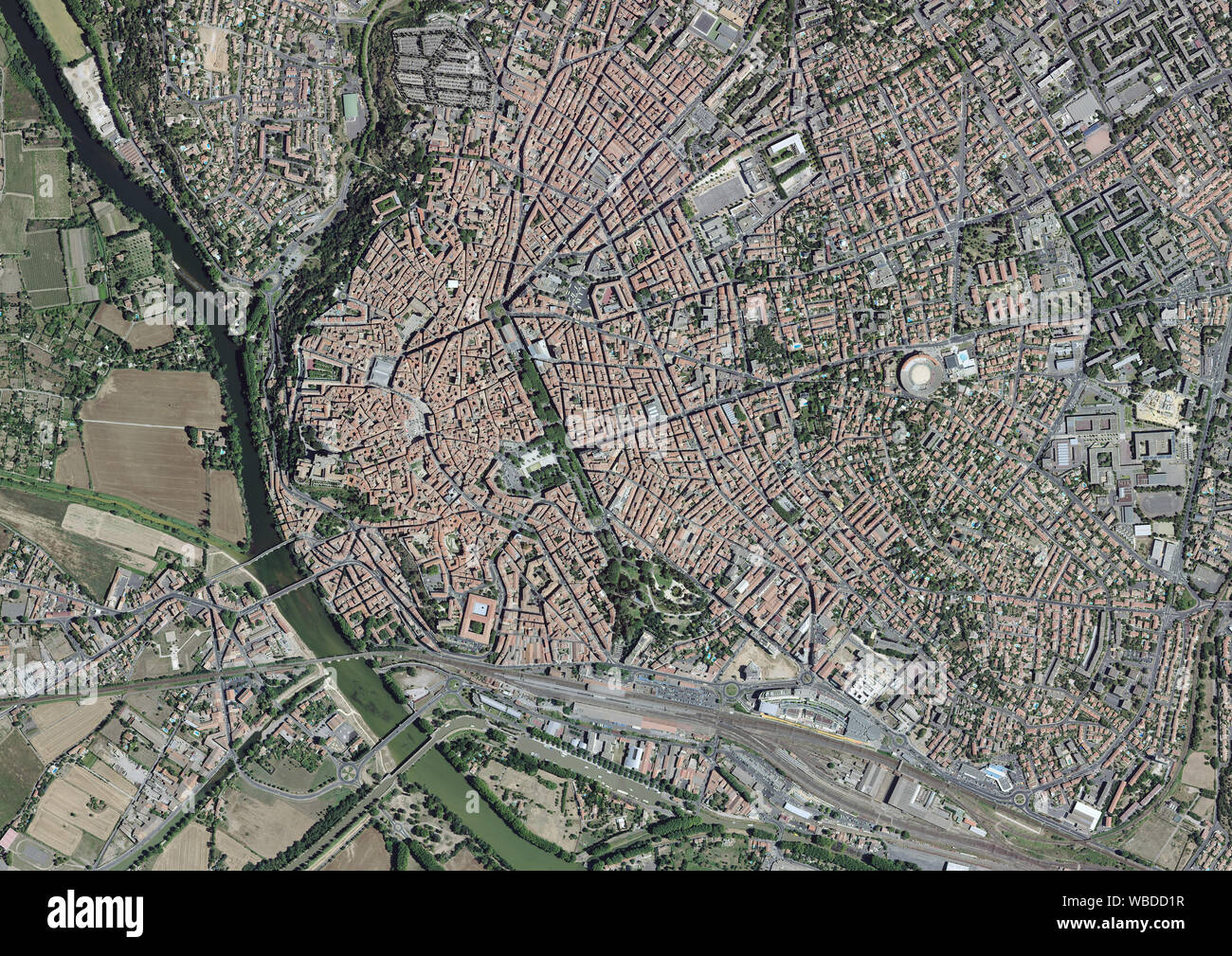Aerial photography of Beziers Historical Center, France. The city hosts ...
