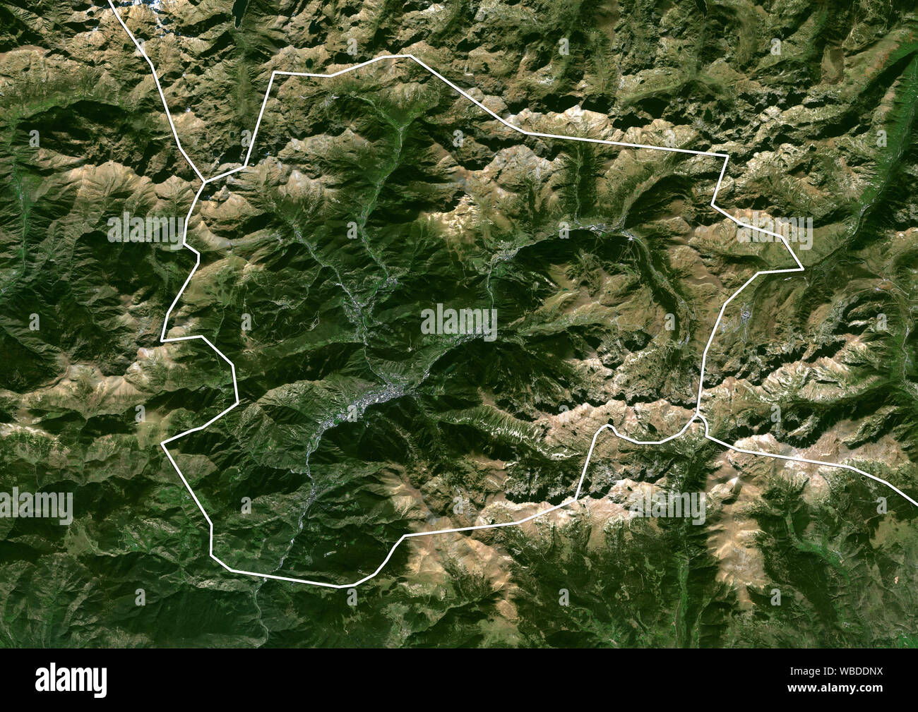 Color satellite image of Andorra (with administrative boundaries) in ...