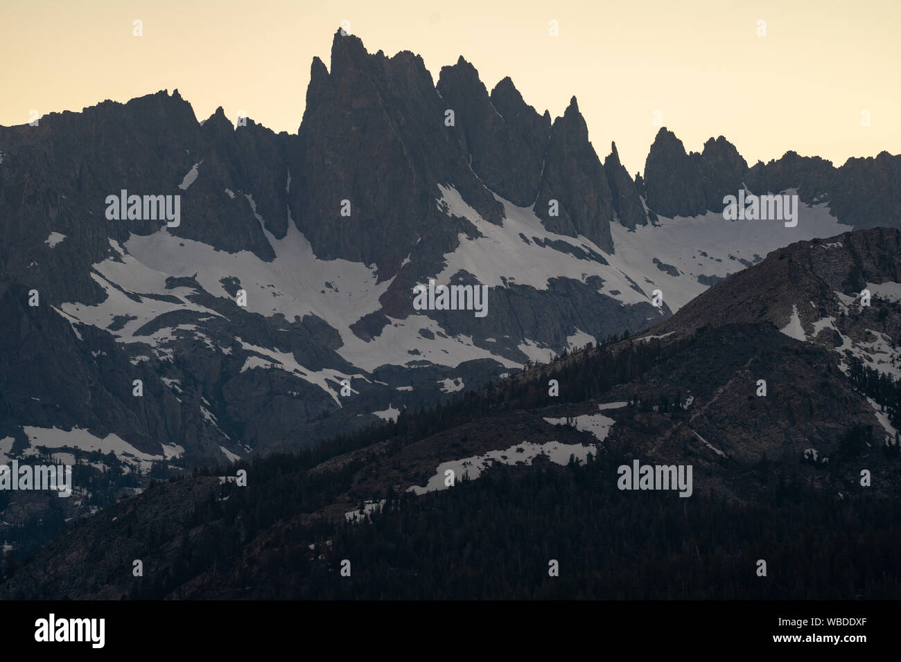 Sunset view of the Minarets in the Eastern Sierra Nevada Mountains of ...