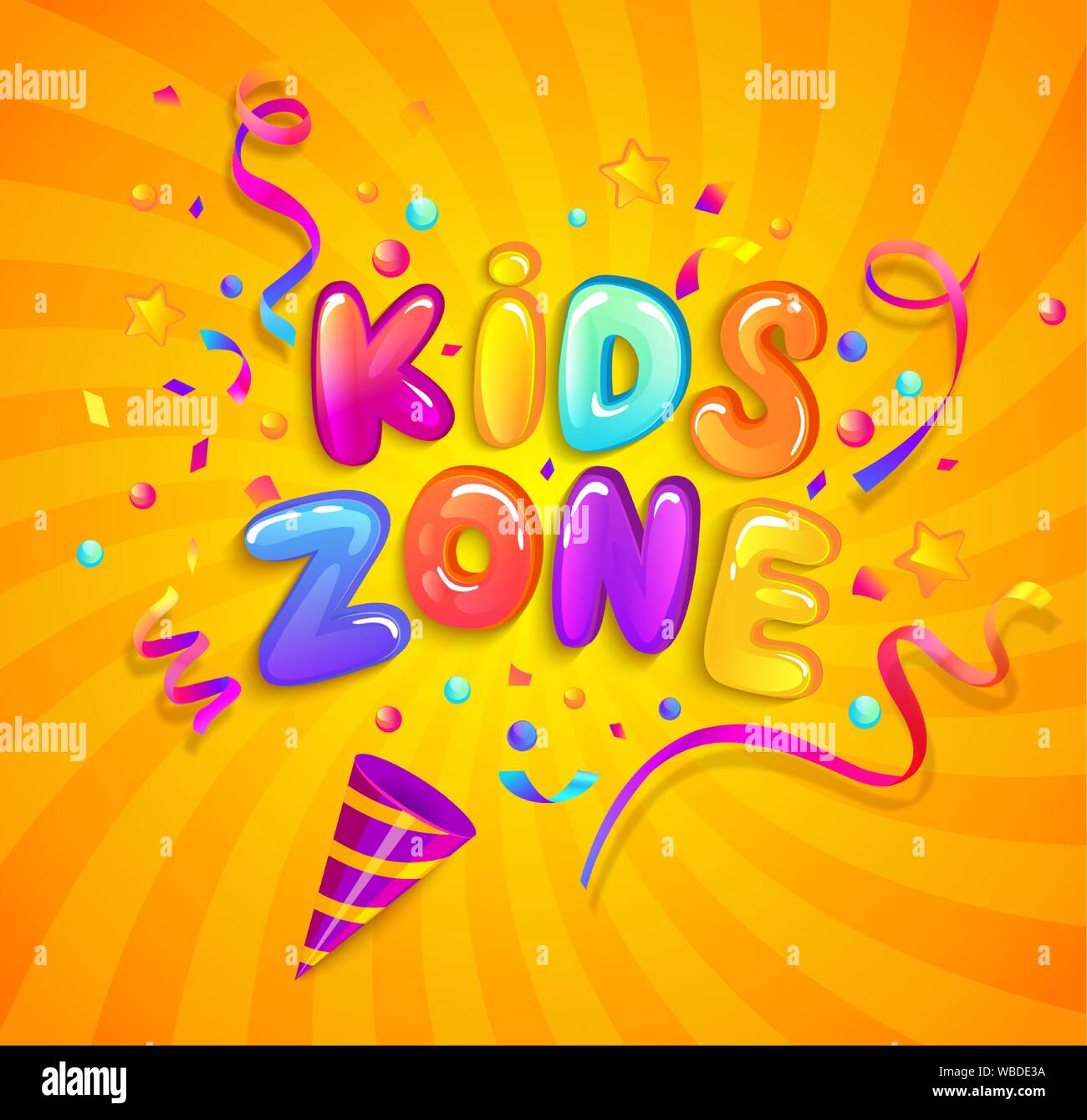 Kids zone banner with party cracker and confetti Stock Vector Image ...
