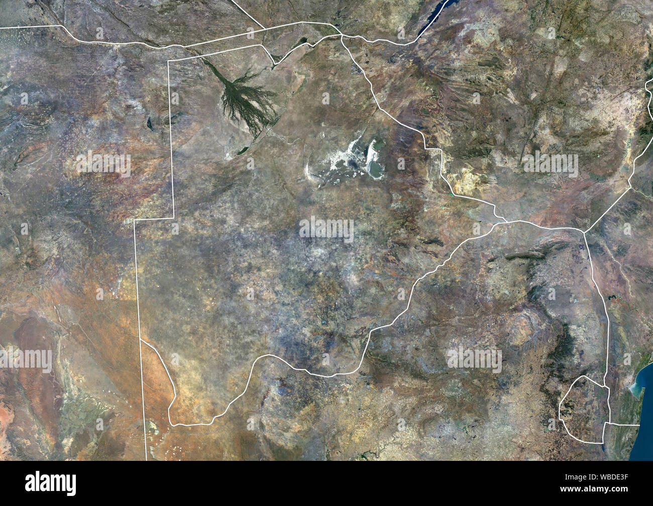 Color satellite image of Botswana (with administrative boundaries ...