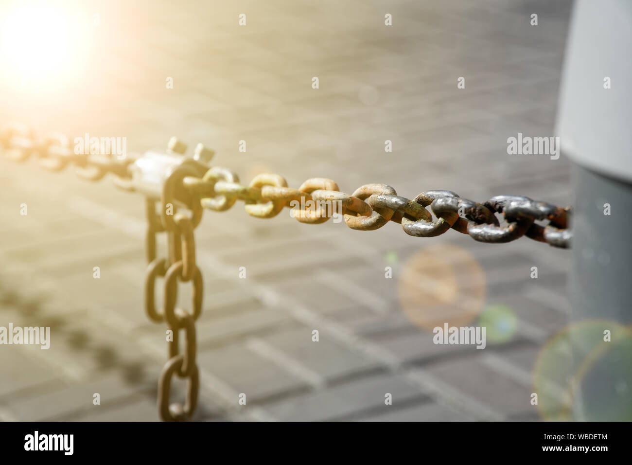 Old rusty Chain fence , soft focus blured background Stock Photo - Alamy