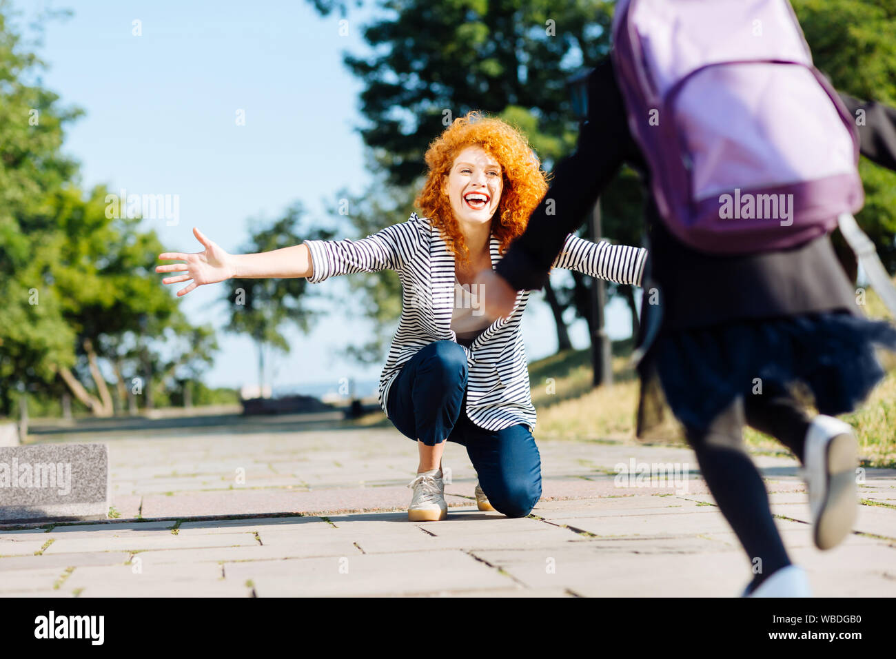 Happy parent and child interaction outdoors hi-res stock photography ...
