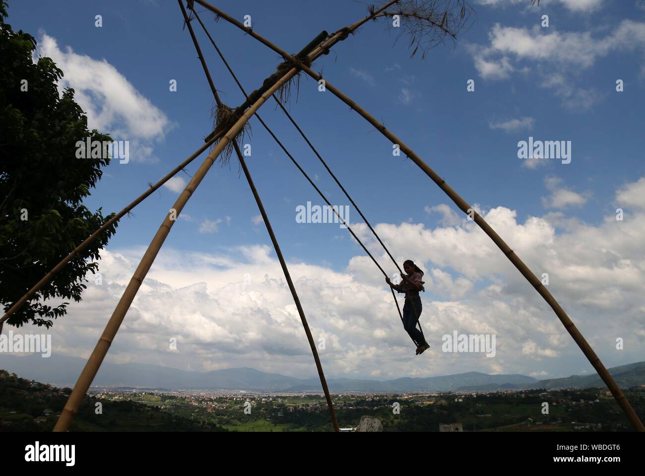 Kathmandu, Nepal. 26th Aug, 2019. A Nepalese girl plays in a ...