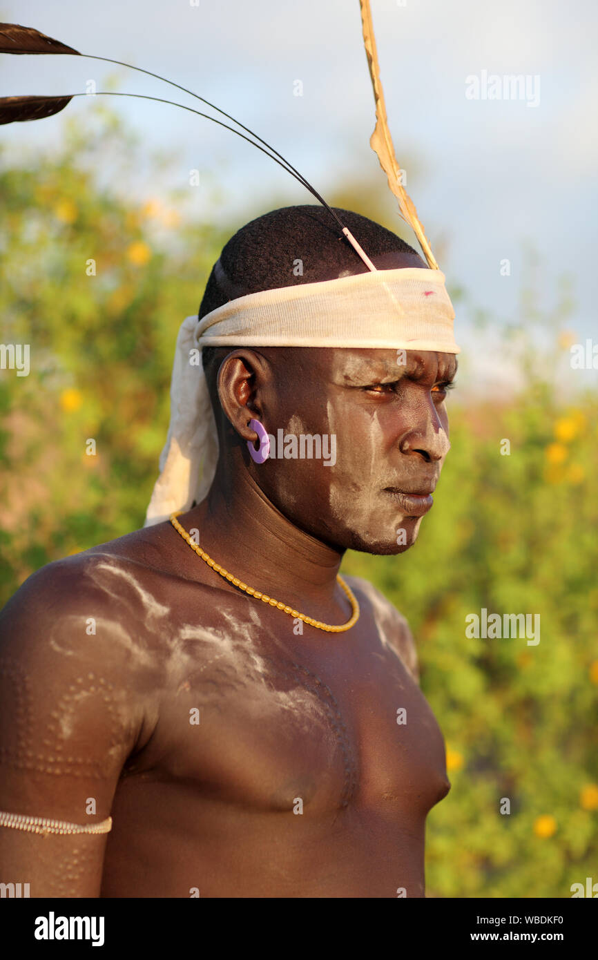 Warrior of the Mursi tribe in the Mago National Park, Lower Omo Valley ...
