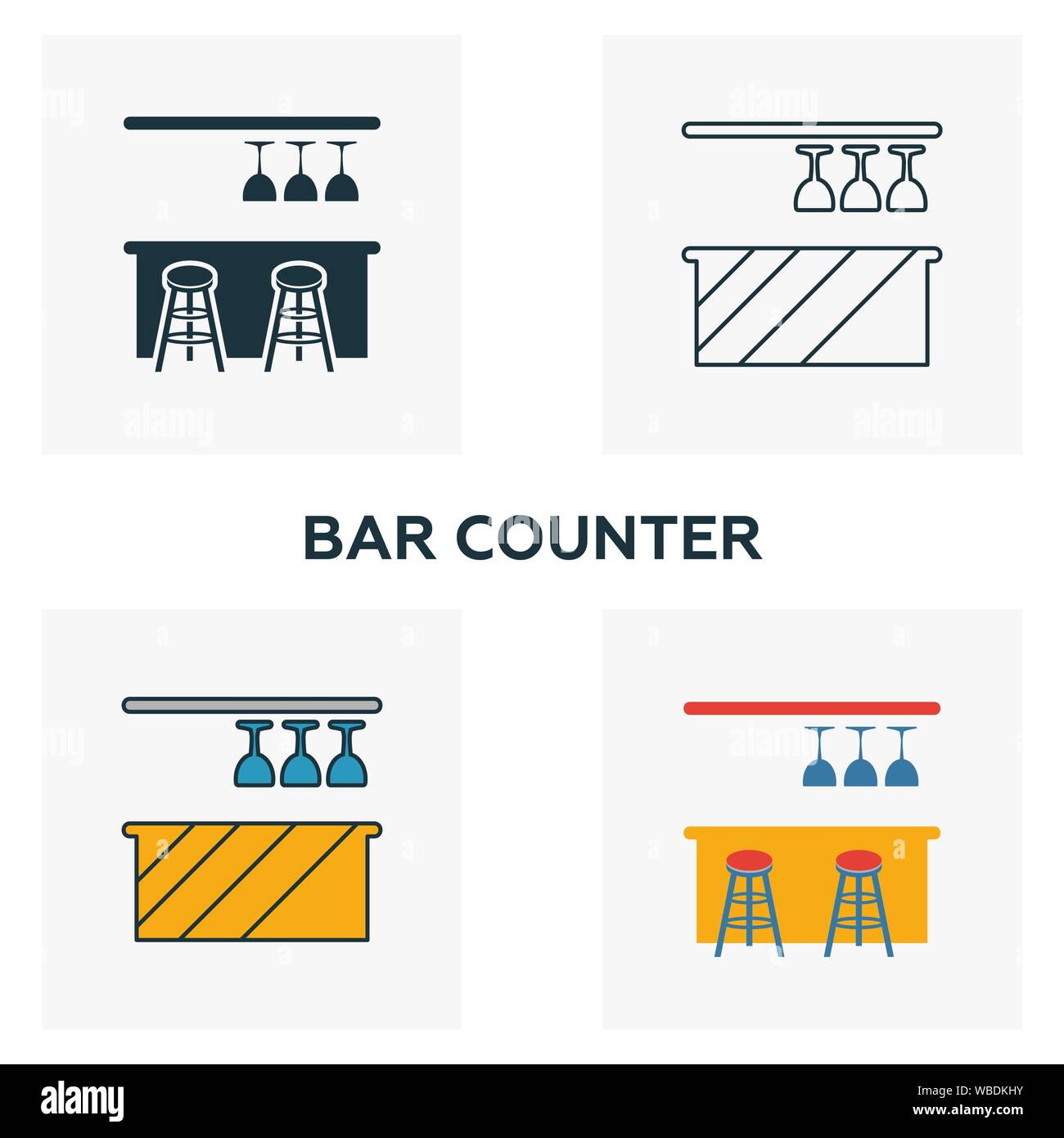 Bar Counter icon set. Four elements in diferent styles from bar and restaurant icons collection ...