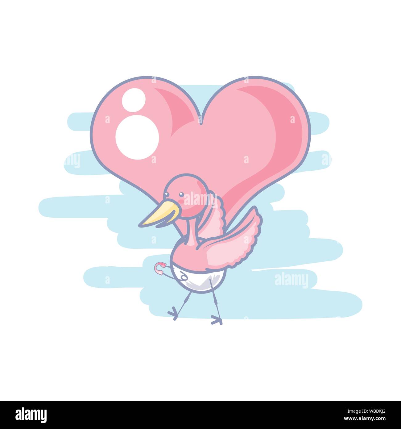 cute stork animal with diaper and heart vector illustration design ...