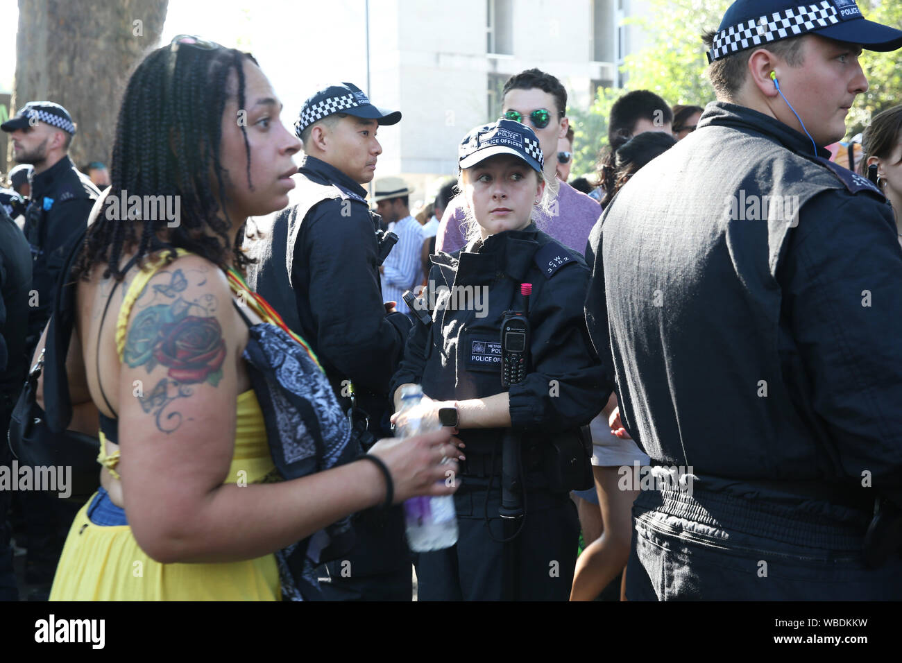 Police officers block a road during the the Notting Hill Carnival in ...