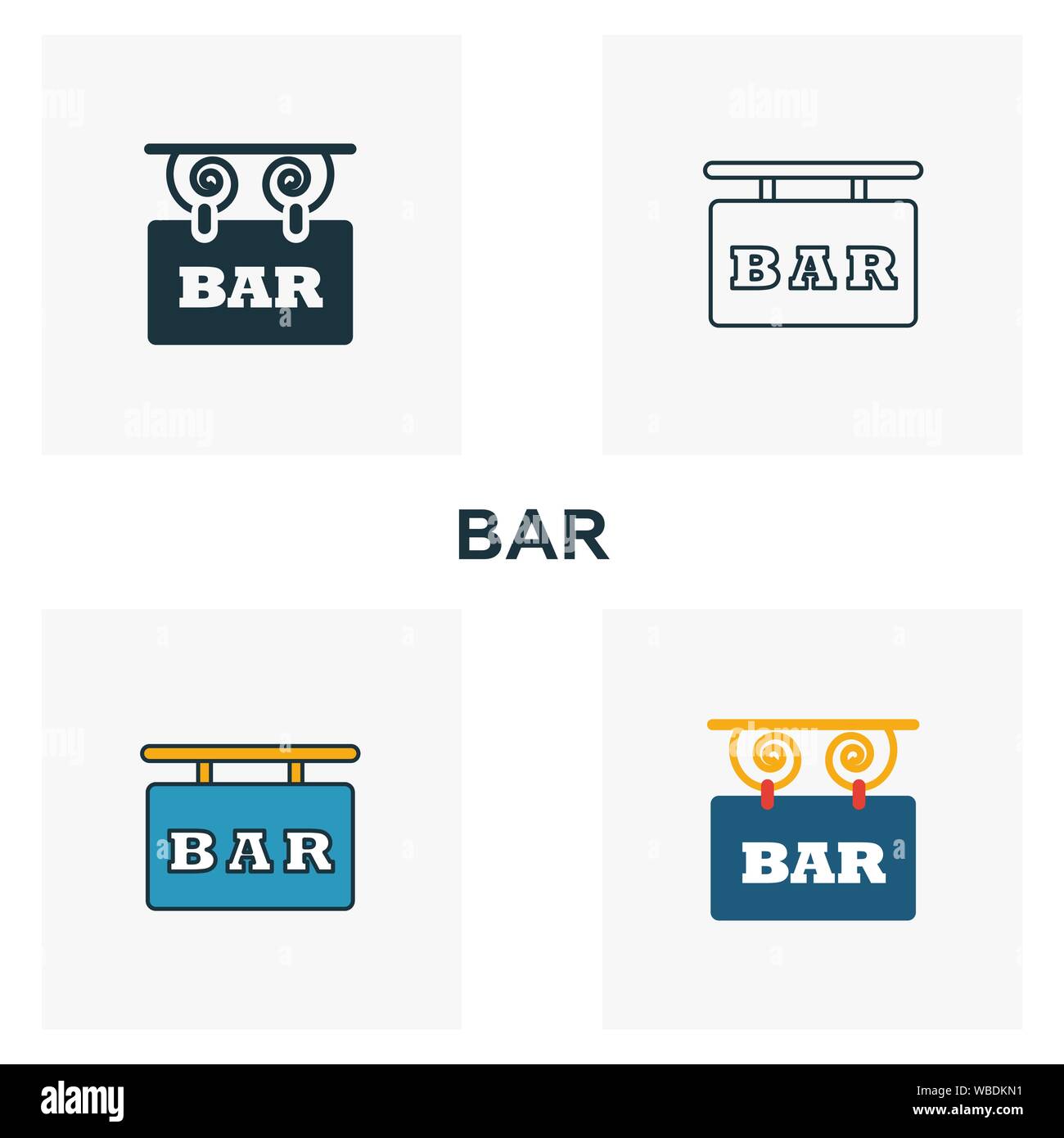 Bar Sign icon set. Four elements in diferent styles from bar and ...