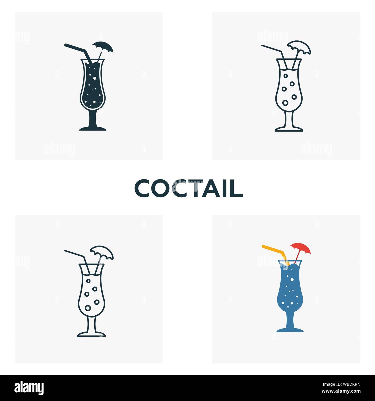 Cocktail icon set. Four elements in diferent styles from bar and ...