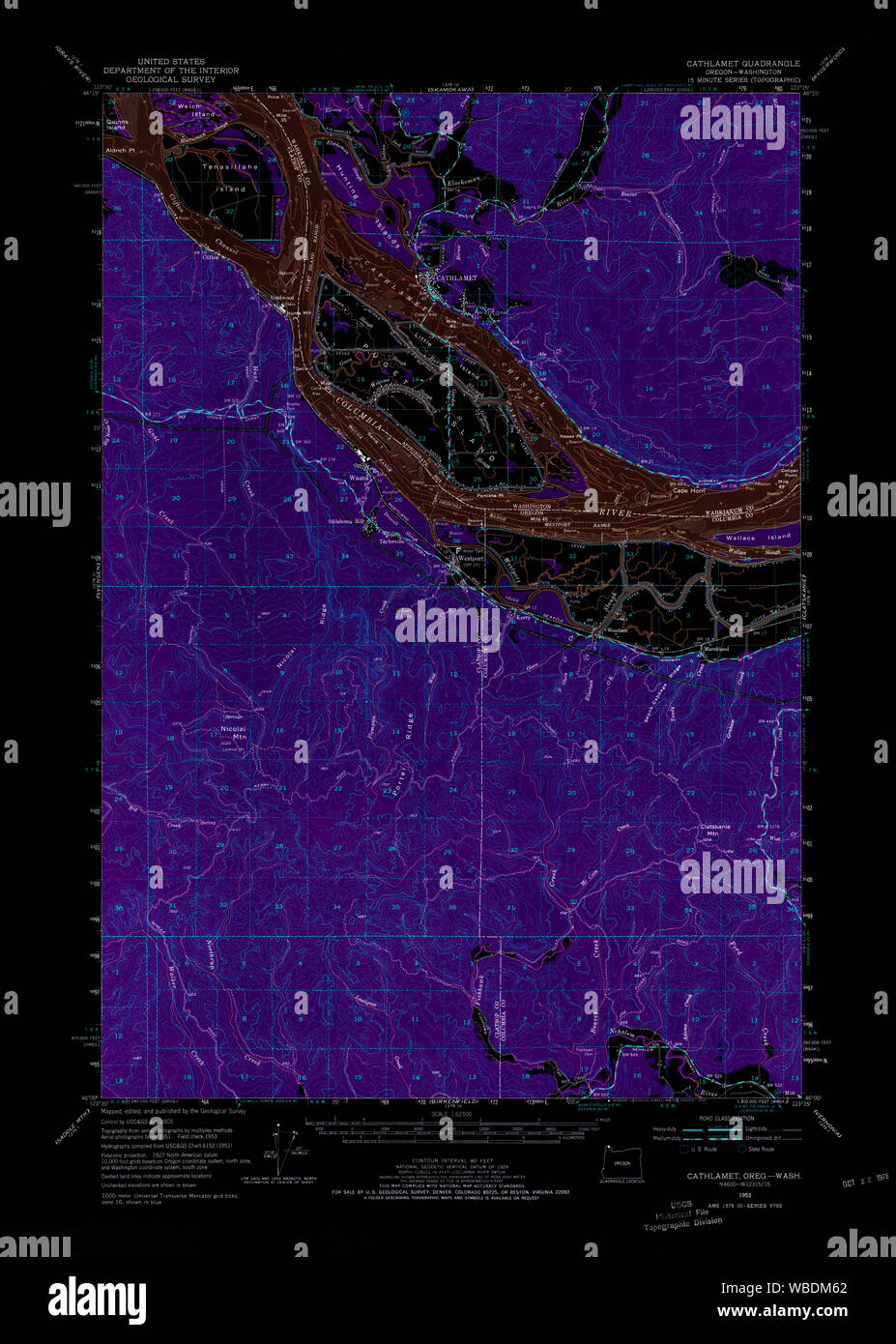 USGS Topo Map Oregon OR Cathlamet 282320 1953 62500 Inverted ...
