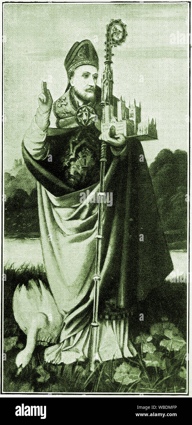 A vintage religious portrait of St Hugh of Avalon also known as Hugh of ...