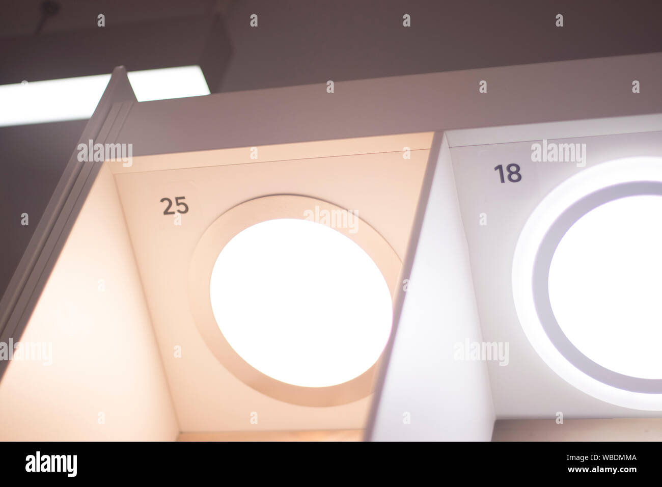 LED modern lights and bulbs on display in store lighting department ...