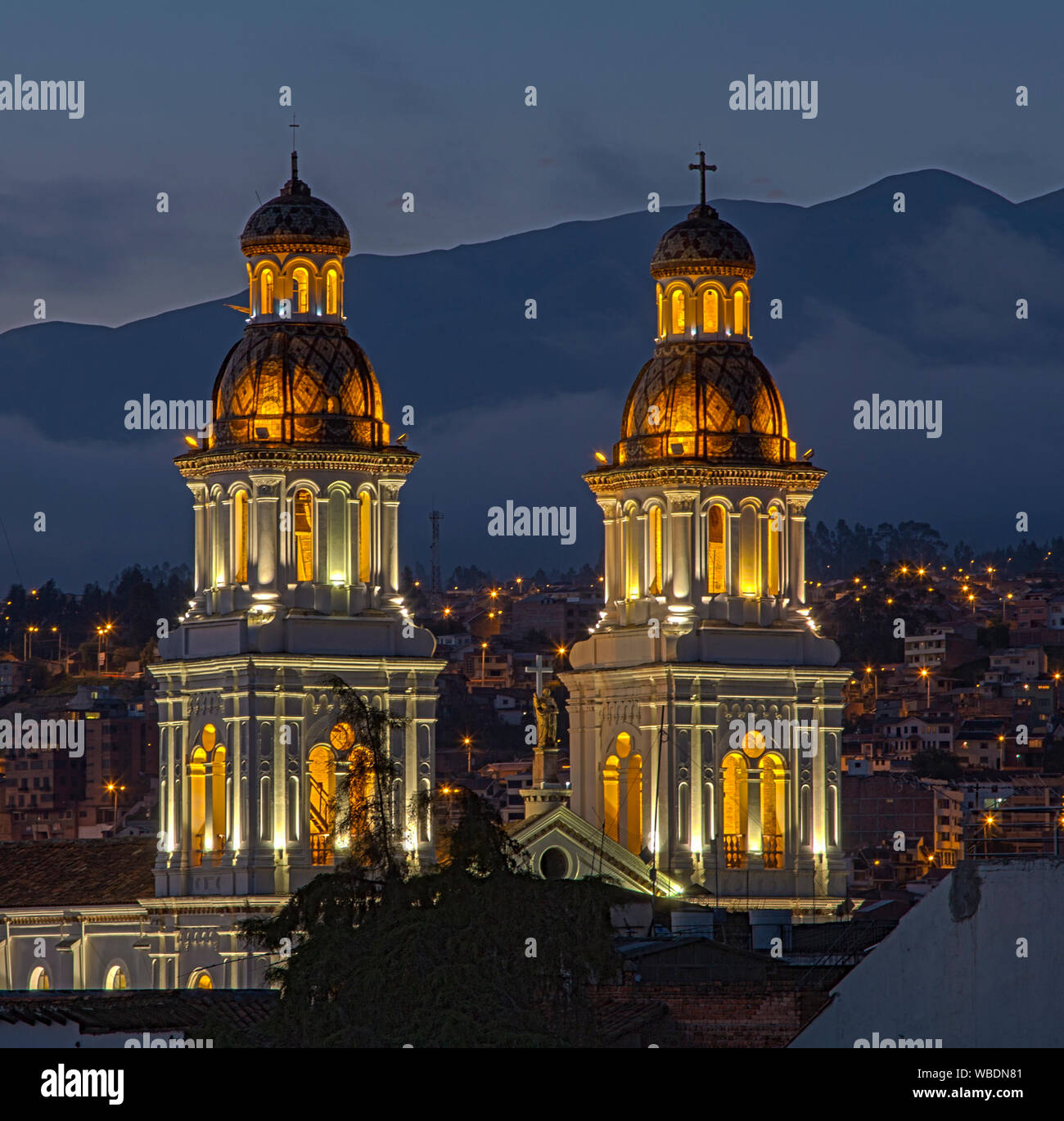 Santo Domingo at night, as seen from a rooftop on Parque Calderon Stock ...