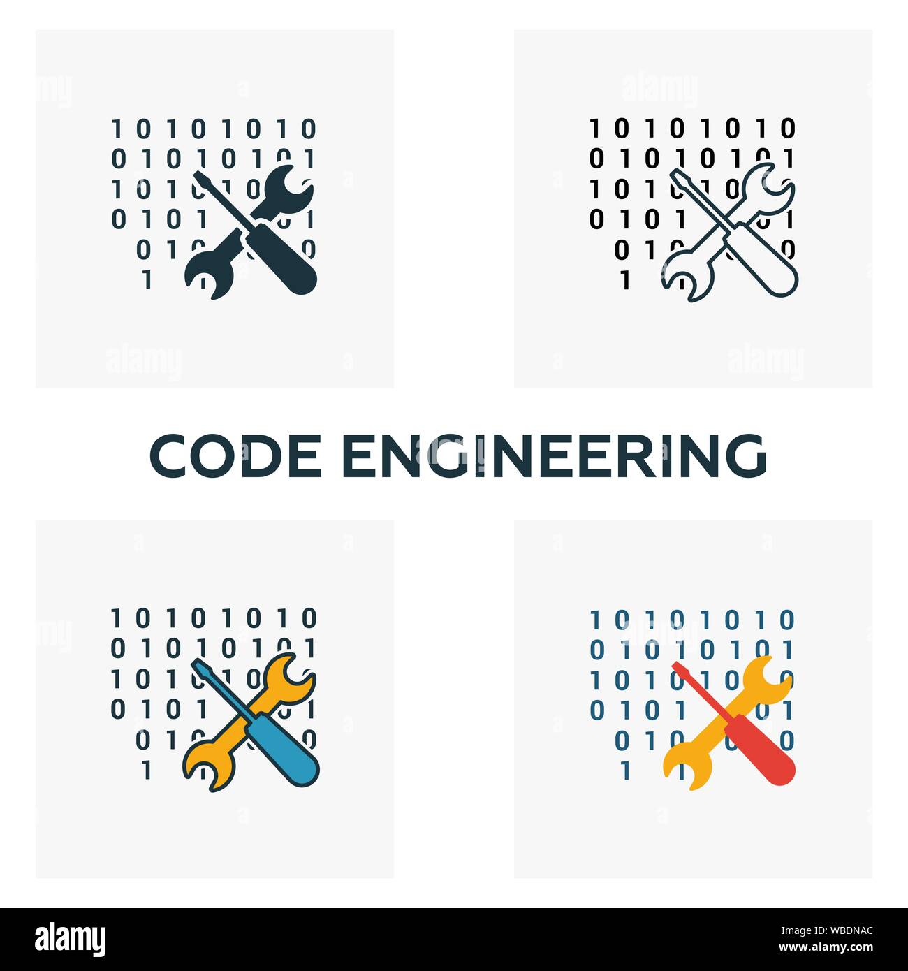 Code Engineering icon set. Four elements in diferent styles from big ...