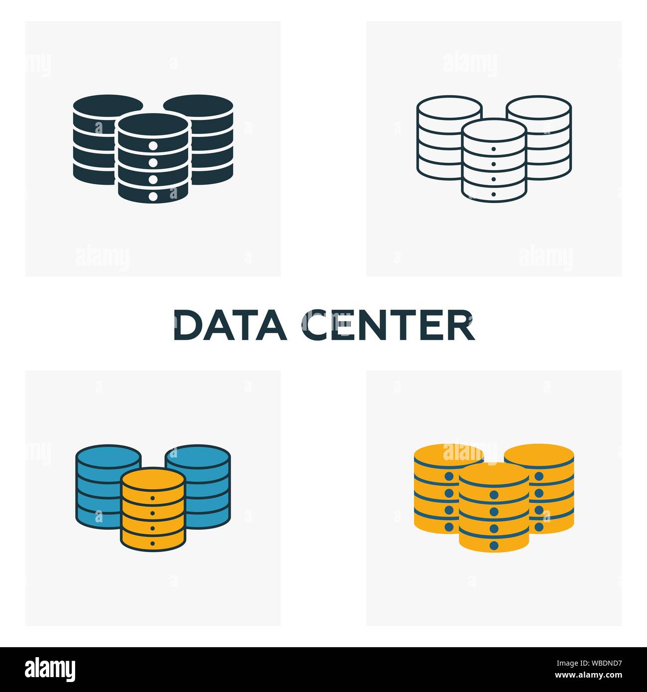 Data Center icon set. Four elements in diferent styles from big data ...