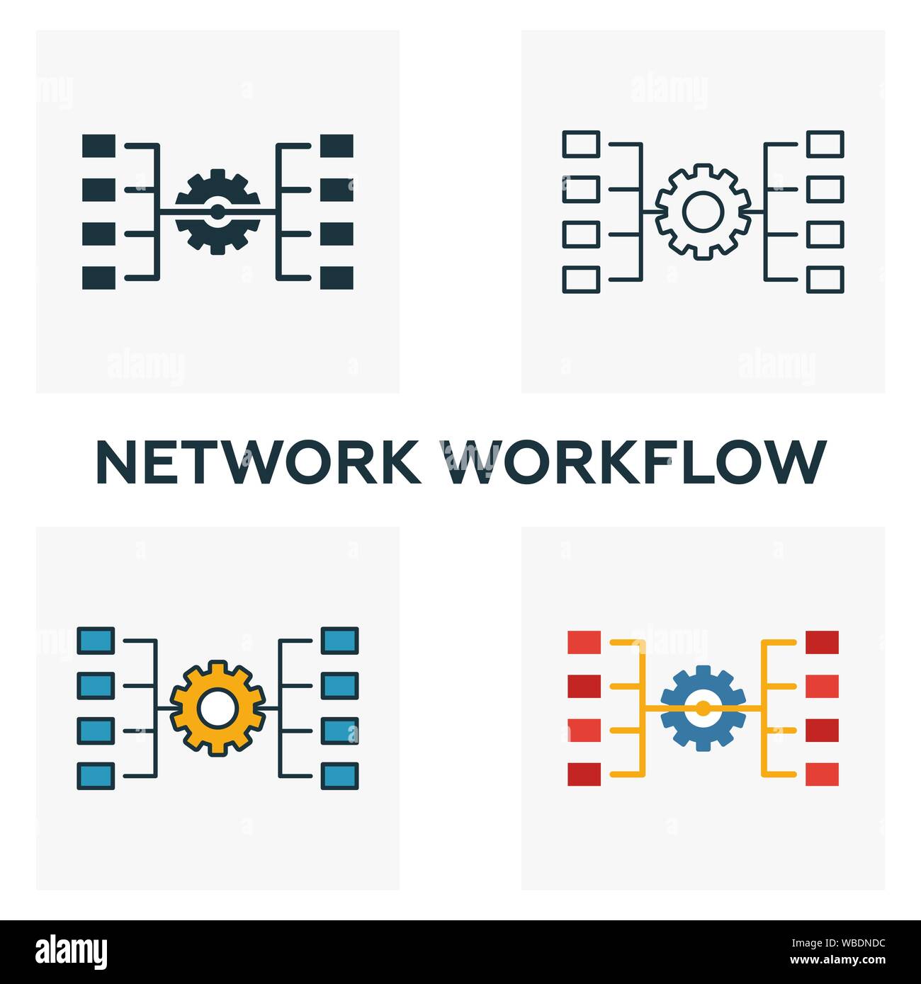 Network Workflow icon set. Four elements in diferent styles from big ...