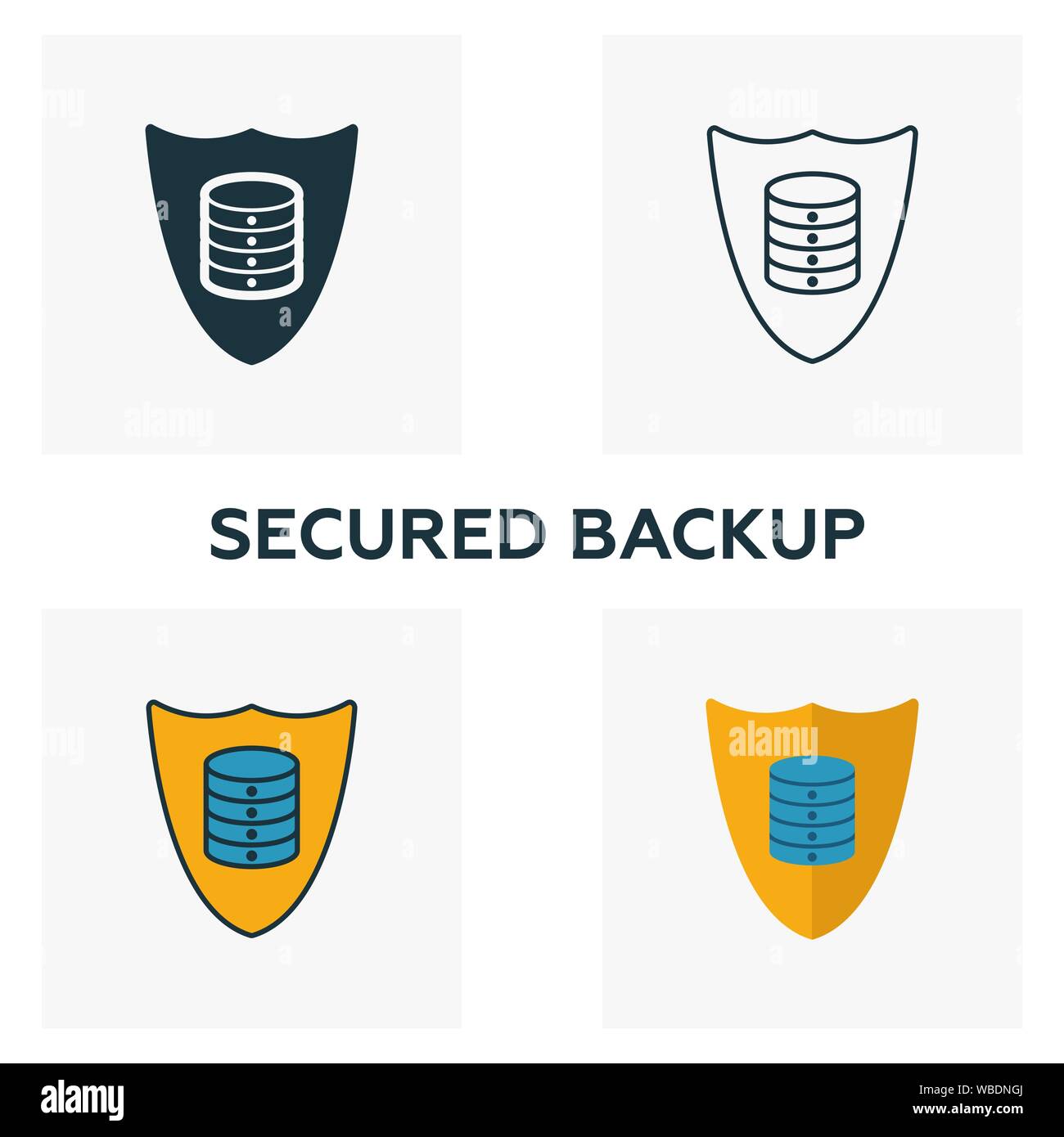 Secured Backup icon set. Four elements in diferent styles from big data ...