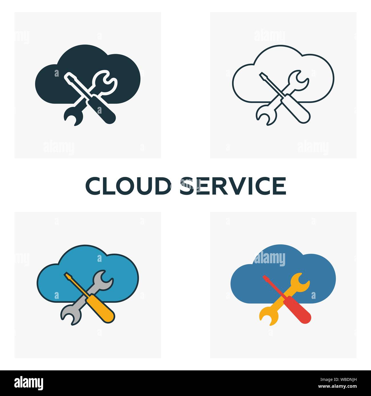 Cloud Service icon set. Four elements in diferent styles from big data ...