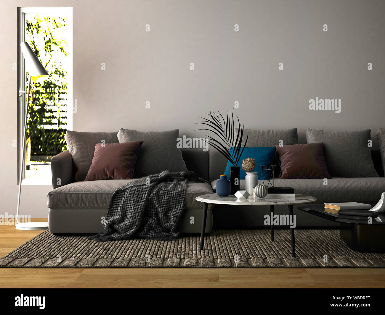 3d render of modern living room decor Stock Photo - Alamy